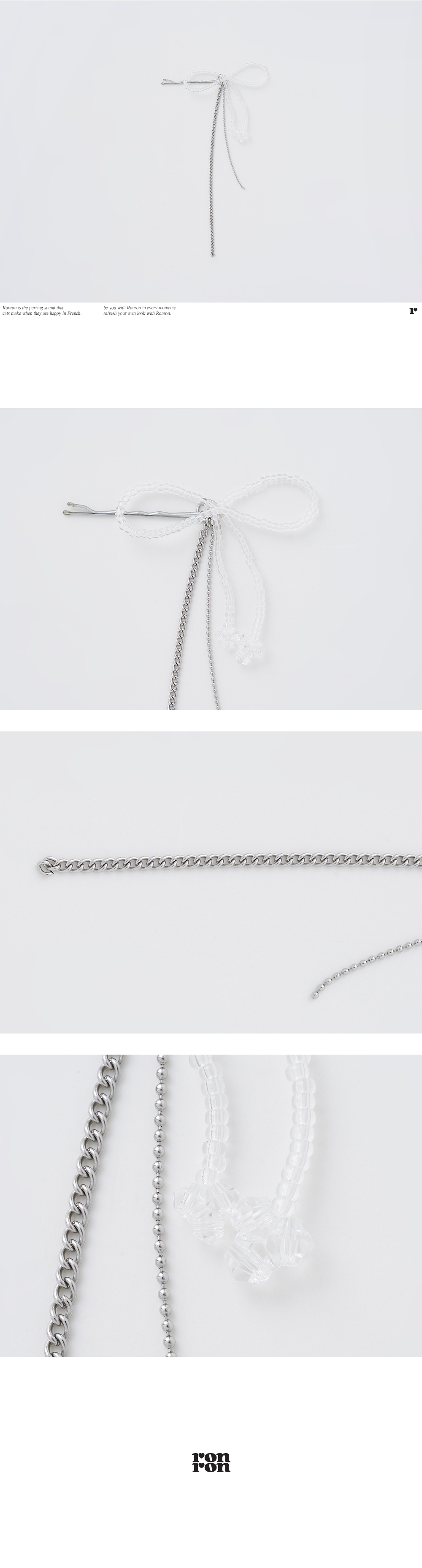 RIBBON BEADS HAIR SLIM PIN - RONRON 론론