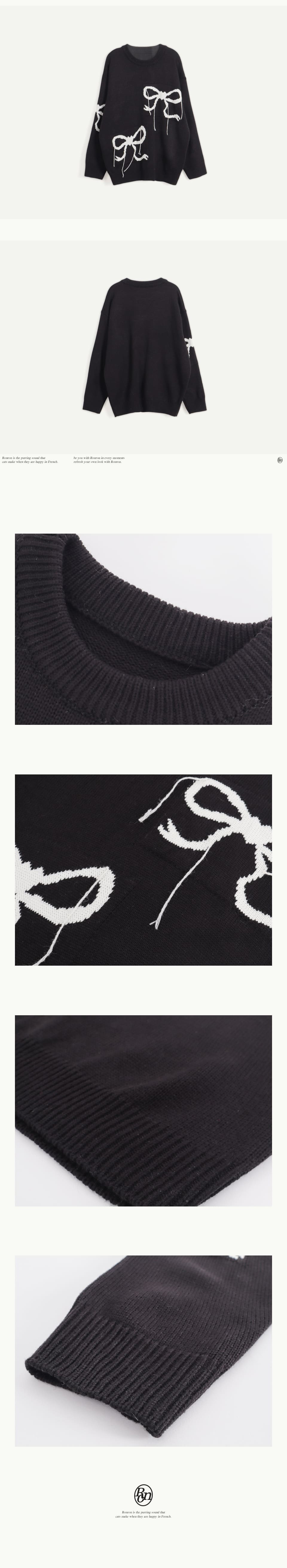 MUSINSA | RONRON VINTAGE HEART RIBBON KNIT BLACK